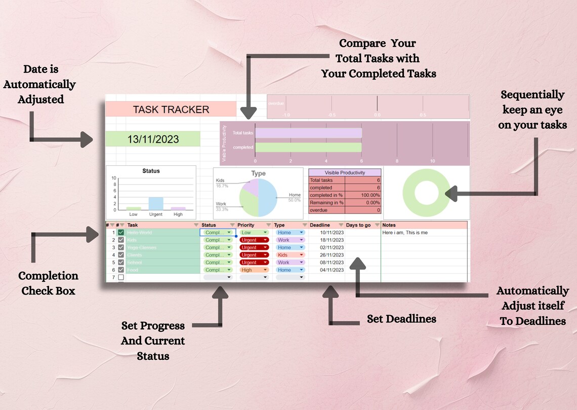 Daily task Tracker Template Spreadsheet Excel Sheet and Google Sheets ...