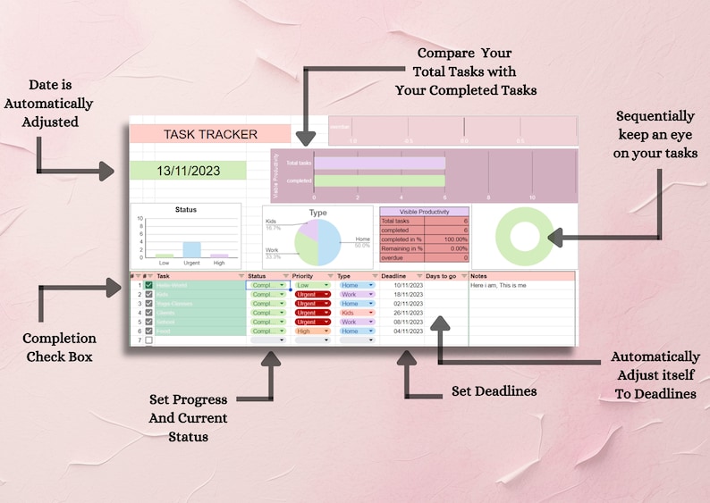 Daily task Tracker Template Spreadsheet Excel Sheet and Google Sheets ...