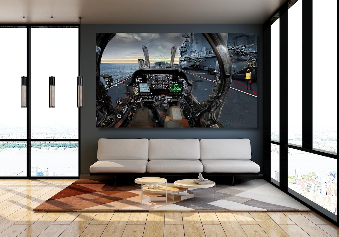 Fighter Aircraft Cockpit Canvas Wall Art Desing, F22 Cockpit View ...