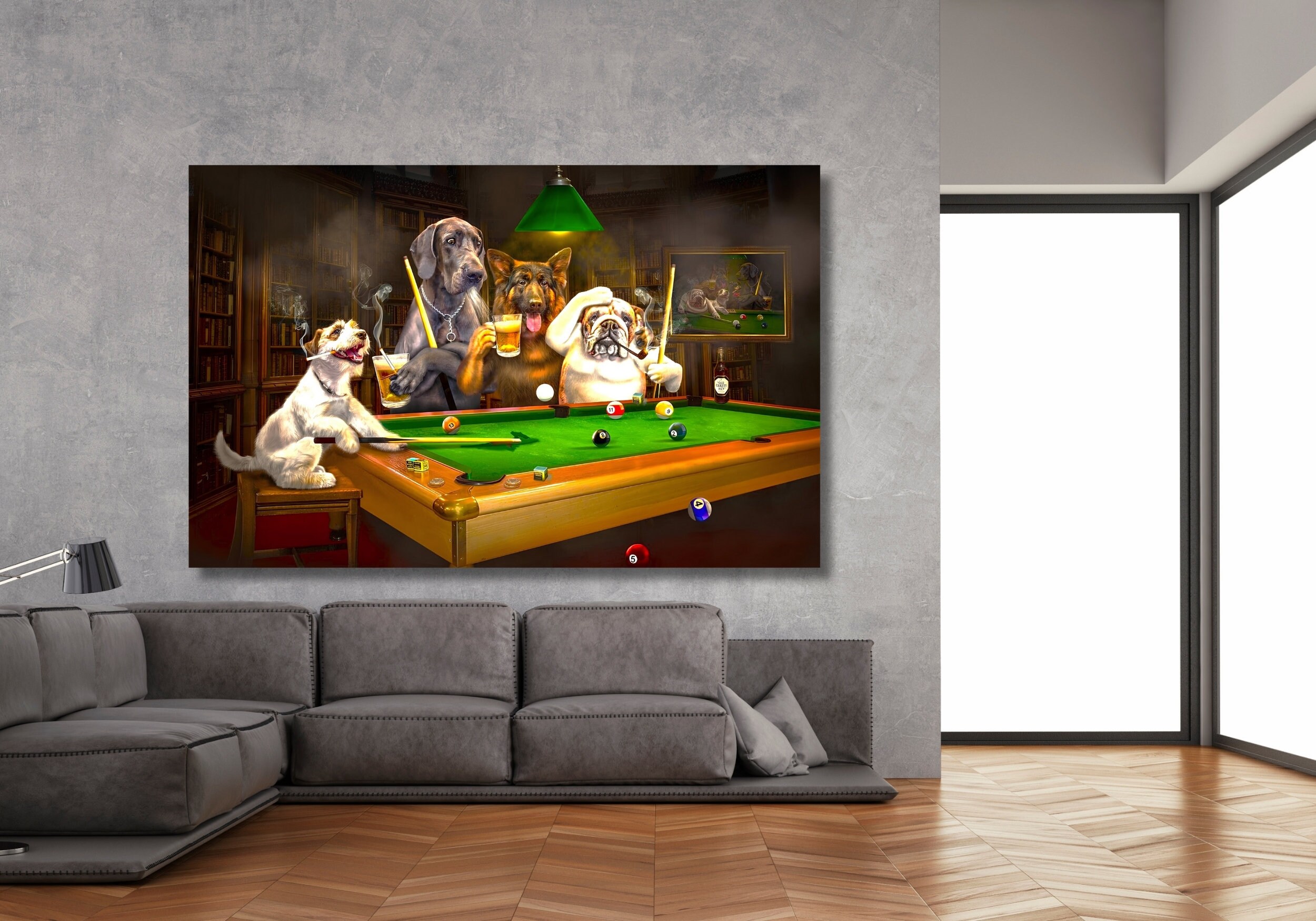 Dogs Playing Billiards Canvas Wall Art ,funny Pet Portrait,billiards ...