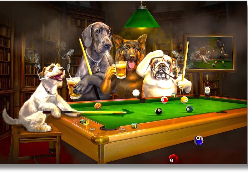 Dogs Playing Billiards Canvas Wall Art ,funny Pet Portrait,billiards ...
