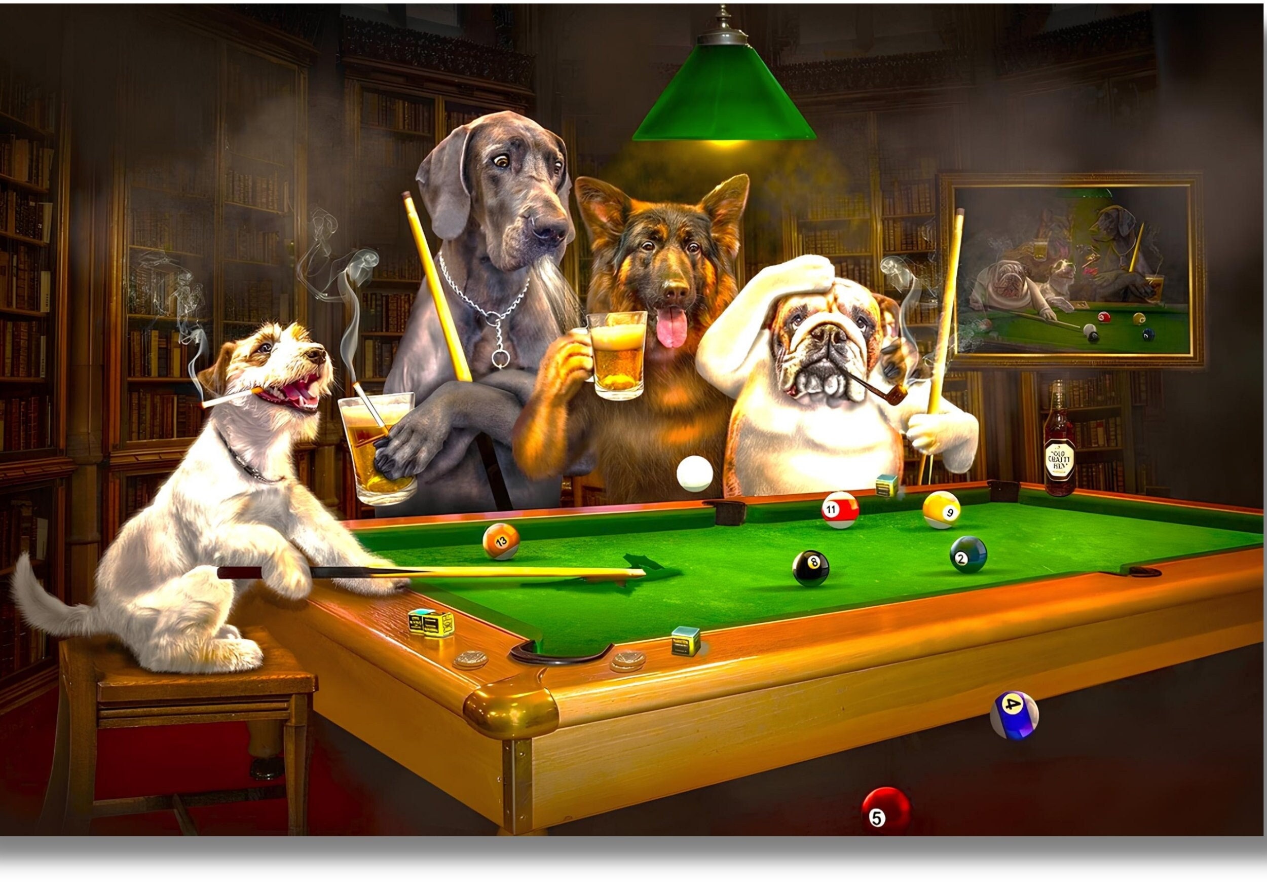 Dogs Playing Billiards Canvas Wall Art ,funny Pet Portrait,billiards ...