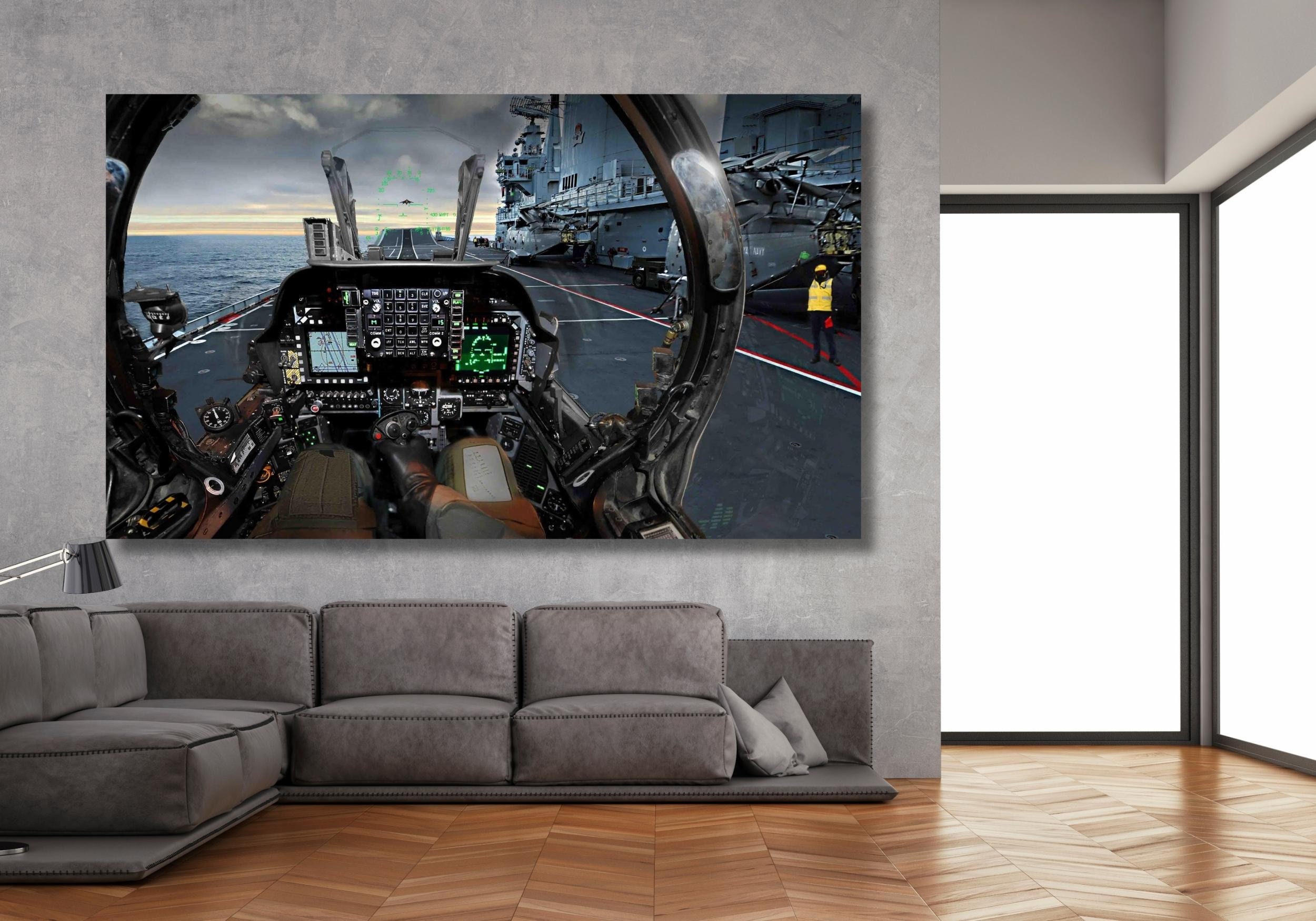 Fighter Aircraft Cockpit Canvas Wall Art Desing, F22 Cockpit View ...