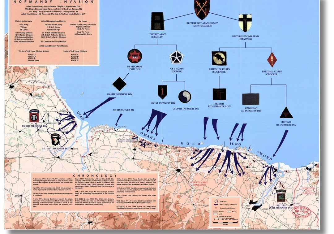 Map of D-day Normandy 6th of June 1944 Canvas Print,normandy Map Poster ...