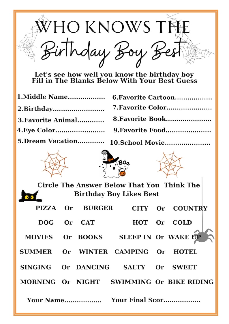 Who Knows the Birthday Boy Best, Birthday Questionnaire Activity ...