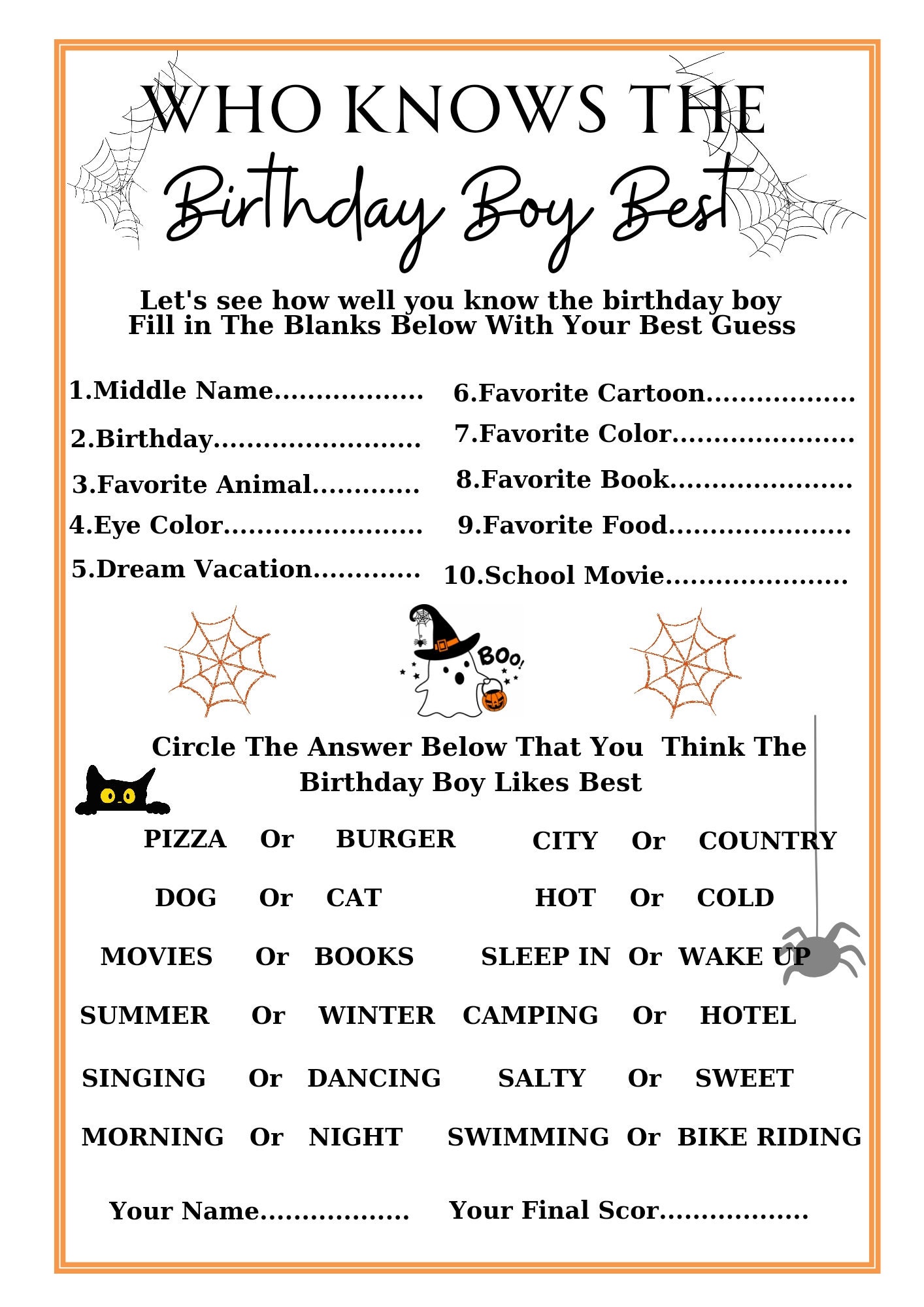 Who Knows the Birthday Boy Best, Birthday Questionnaire Activity ...
