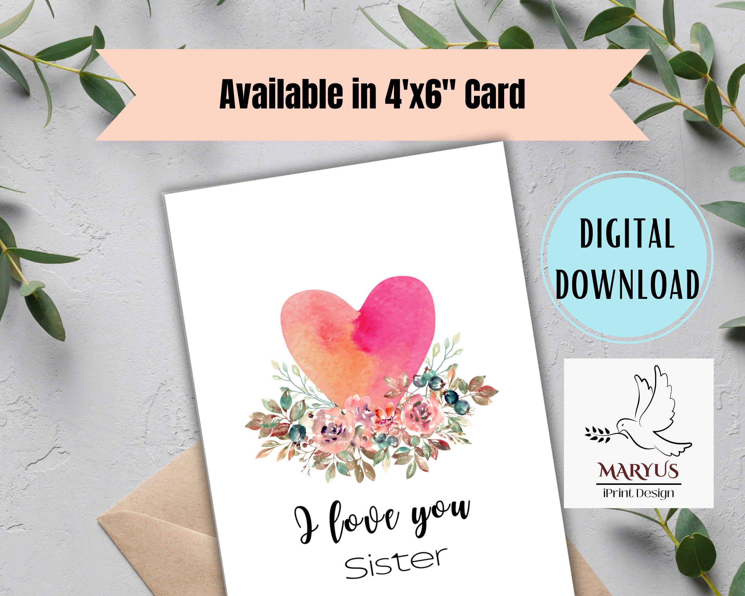 I Love You Sister Printable Card Best Sister Appreciation Instant Card ...