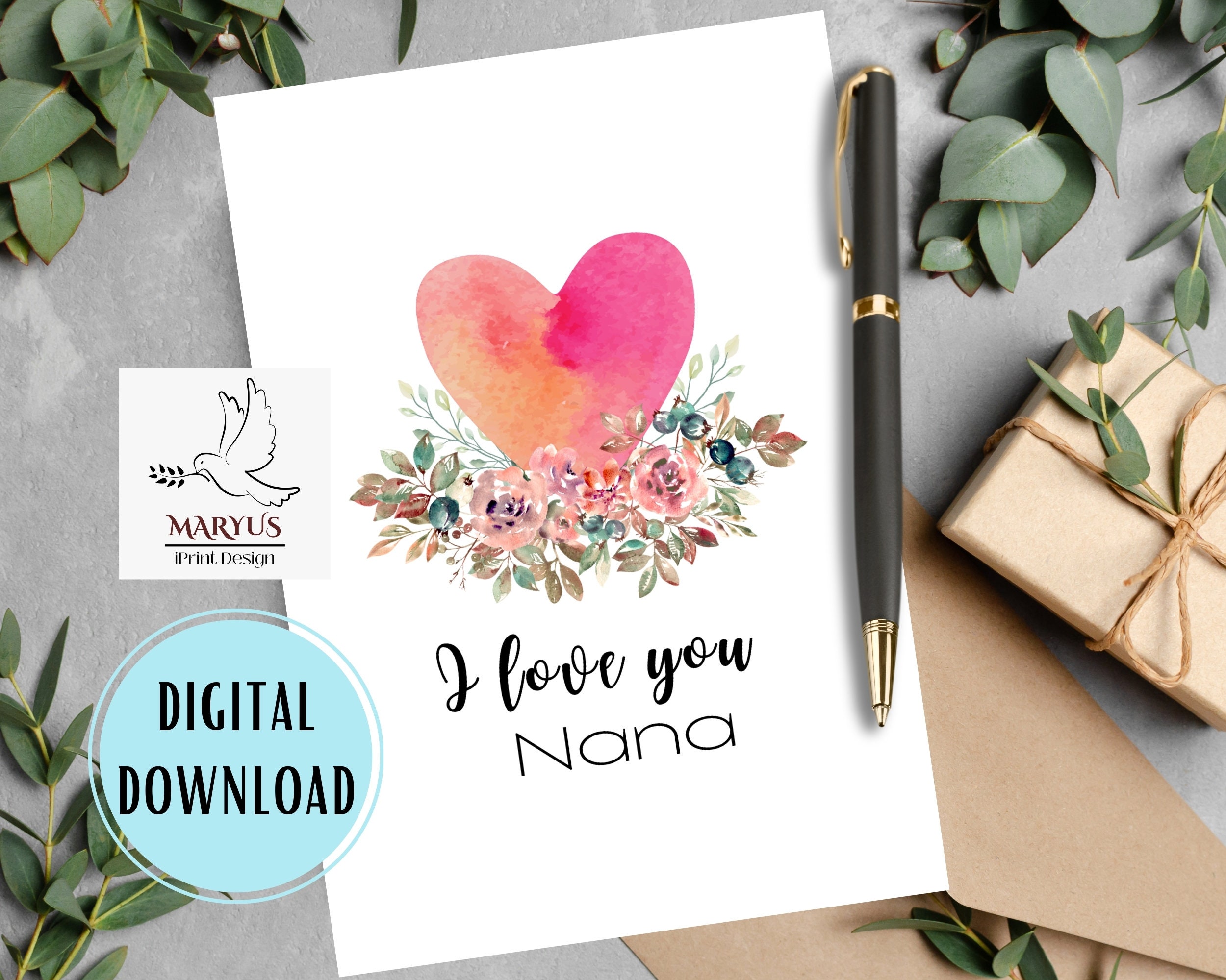 Printable I Love You Nana Appreciation Card Heartfelt Nana Love Gift ...