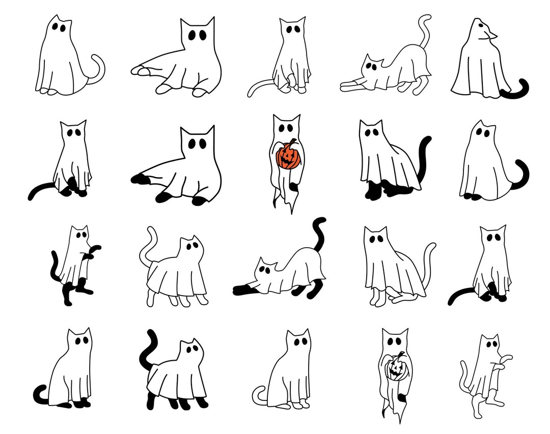 Halloween Cat Bundle PNG, Сute Ghost Cat PNG, Boo Png, Halloween Png ...