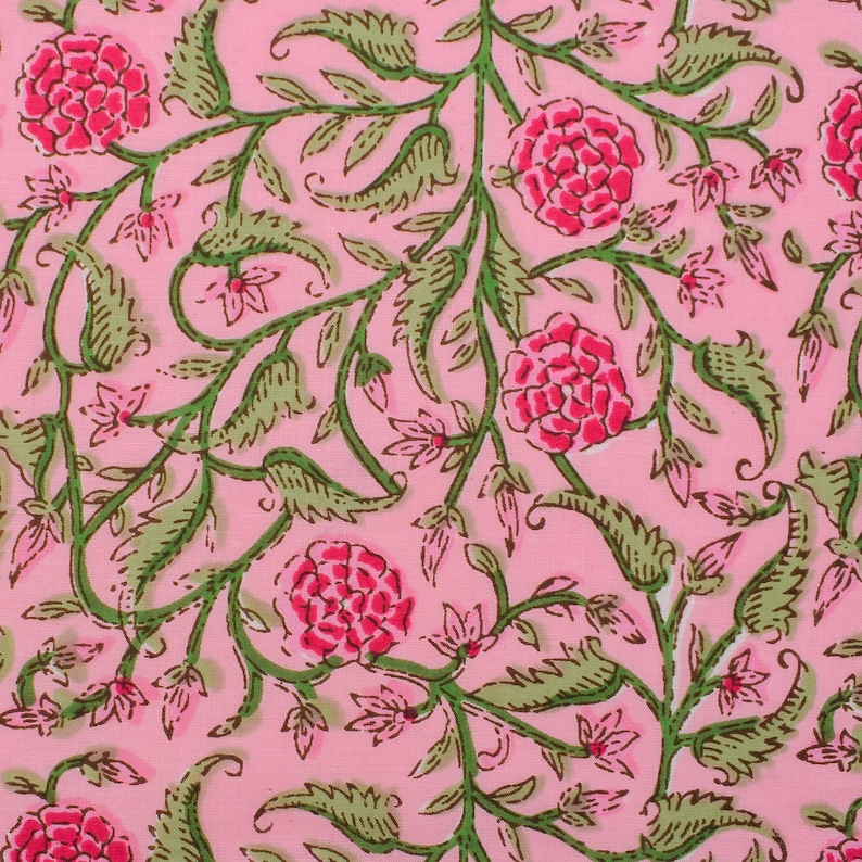 Floral Hand Block Printed Cotton Napkins: Pink & Green Table Decor - Etsy