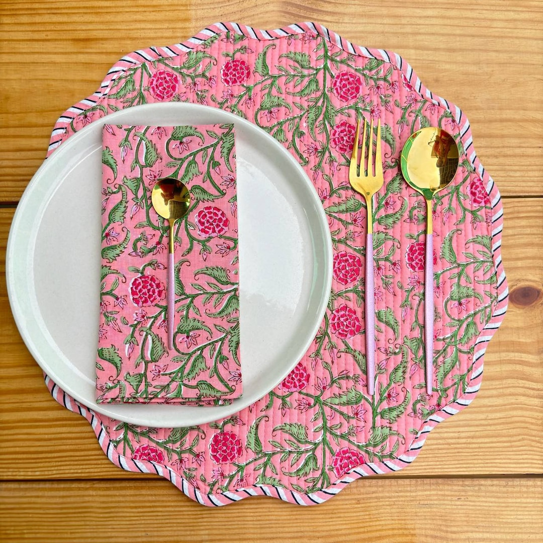 Cotton Hand Block Printed Mat for Dining Table | Reversible Table Mat ...