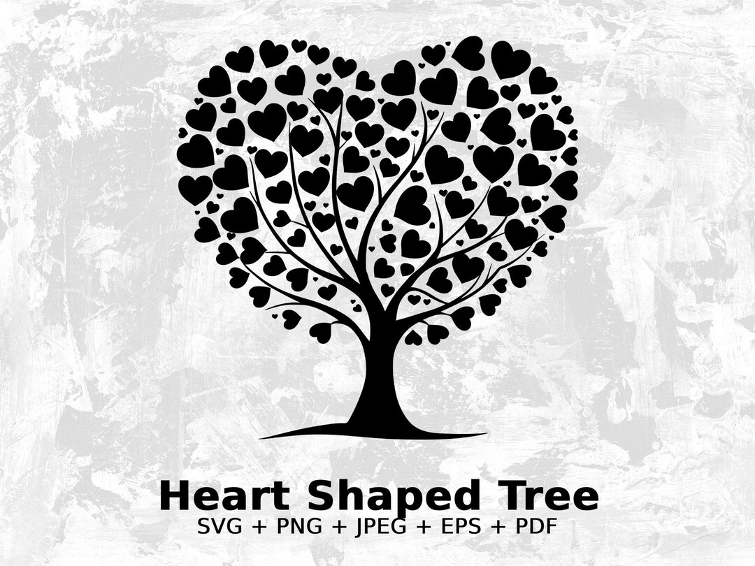 Heart Shaped Tree SVG - Love Heart Floral Tree Silhouette Clipart Cut ...