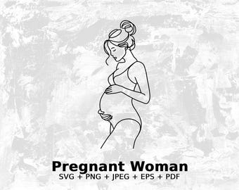 Pregnant Woman SVG Expecting Mother Baby Shower Silhouette Clip Art Cut ...