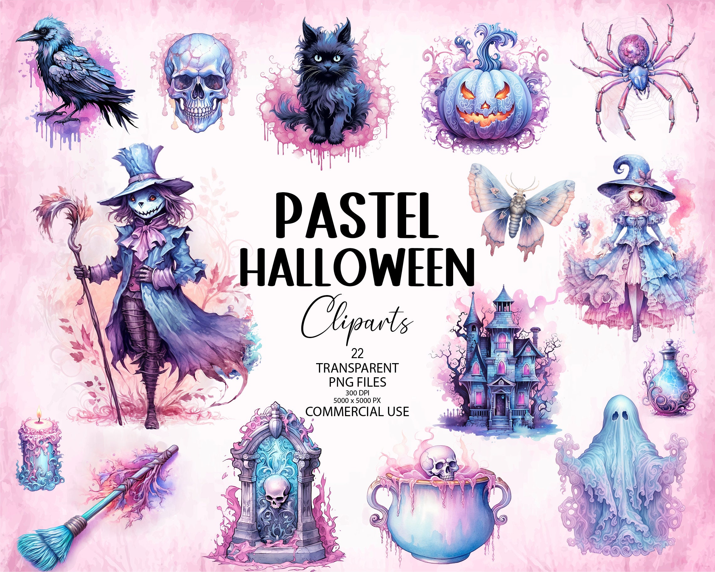 Pastelloween Clipart PNG, Set 22 Halloween Clipart, Commercial Use ...