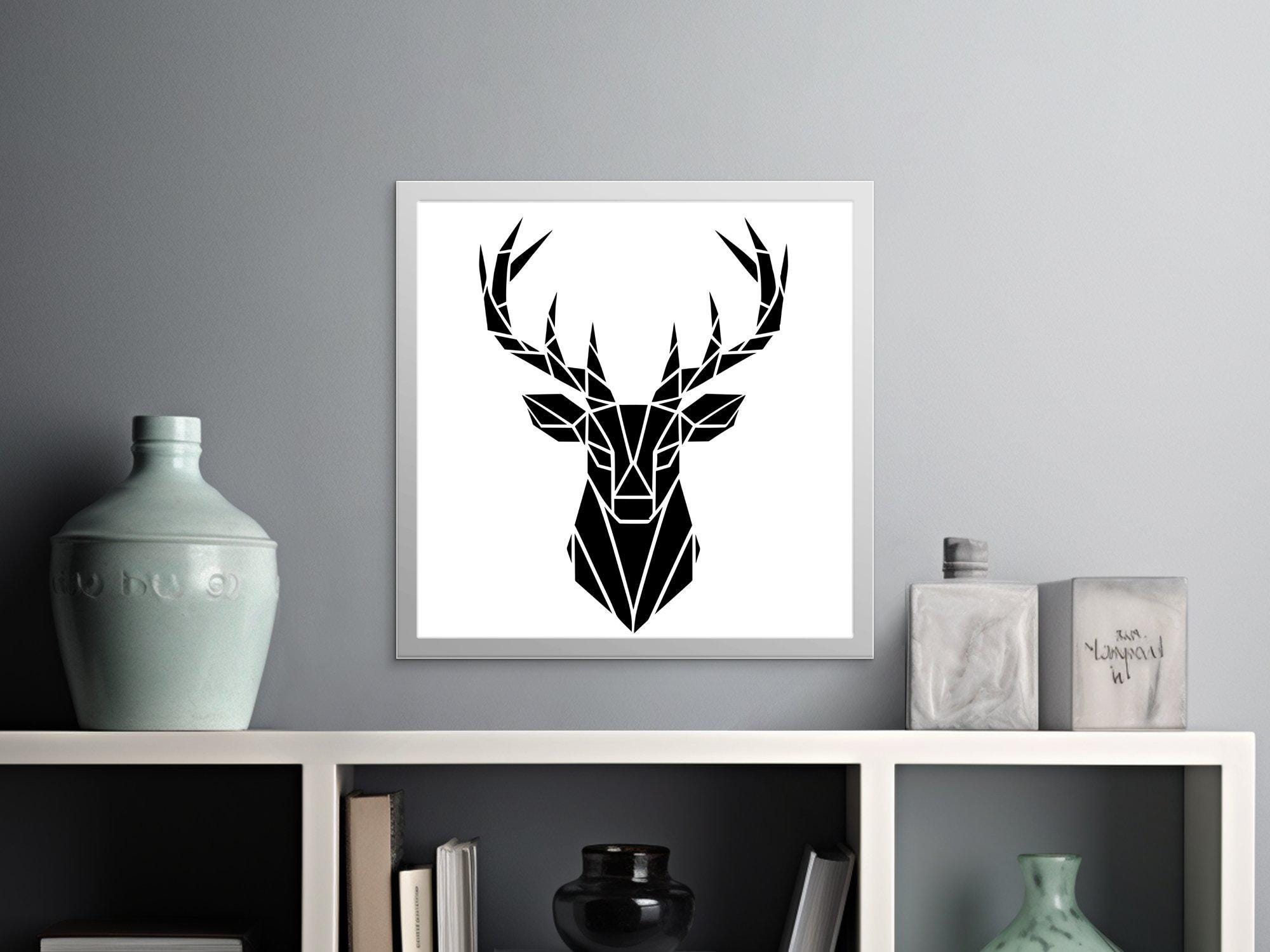 Deer Head SVG - Geometric Deer Buck Antlers Elk Head Silhouette Clipart ...