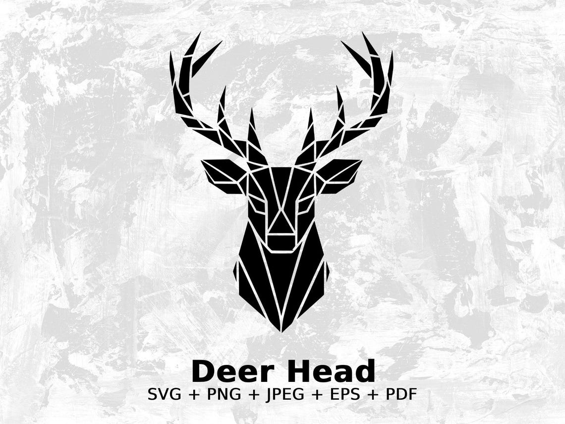 Deer Head SVG - Geometric Deer Buck Antlers Elk Head Silhouette Clipart ...