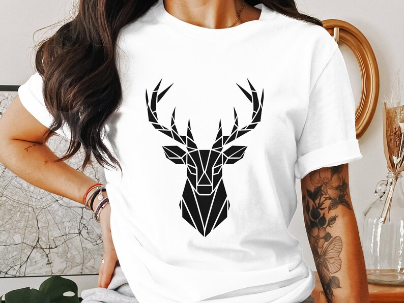 Deer Head SVG - Geometric Deer Buck Antlers Elk Head Silhouette Clipart ...