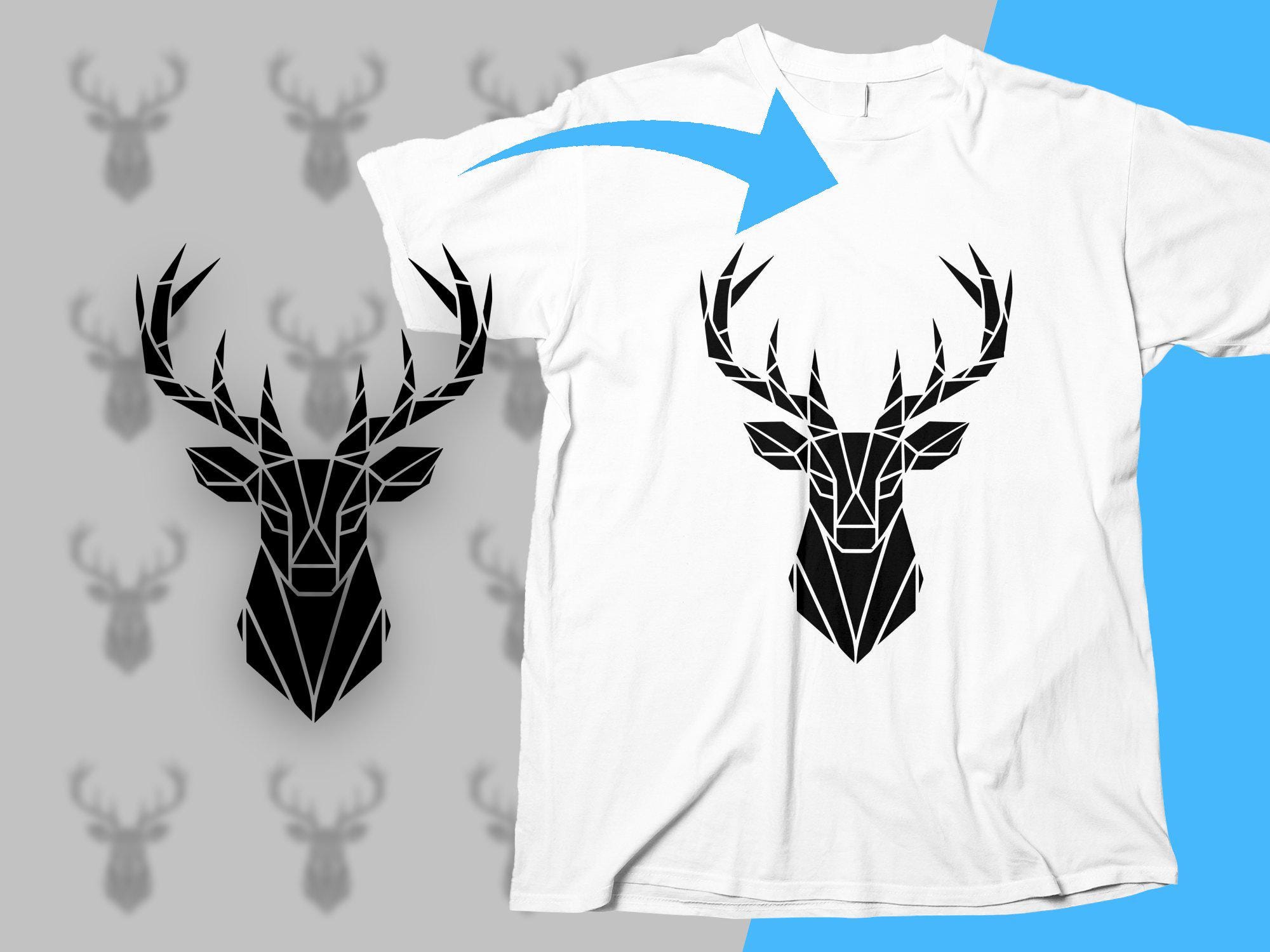 Deer Head SVG - Geometric Deer Buck Antlers Elk Head Silhouette Clipart ...