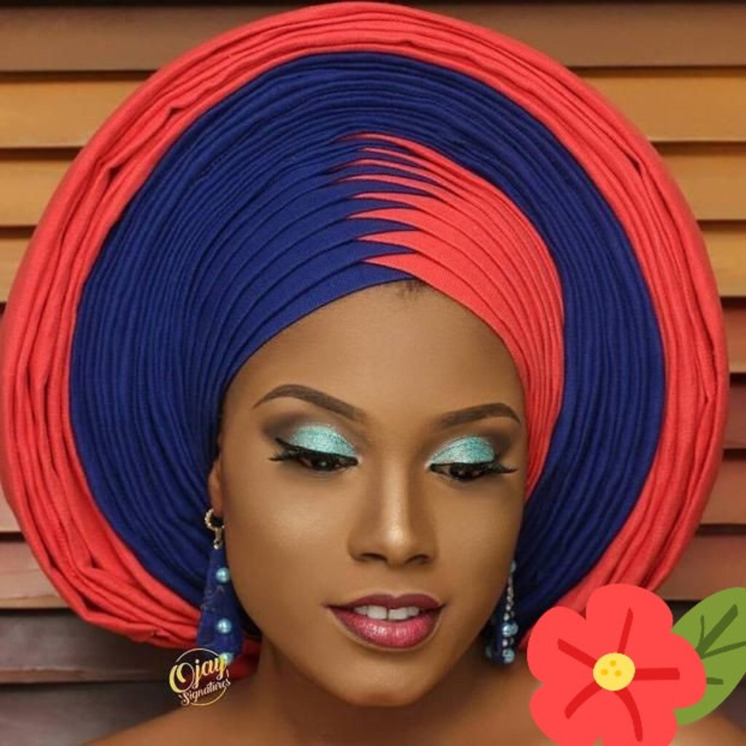 Autogele, Ready-to-wear Gele, Africa, Nigeria Blue Gele Headtie Hat ...