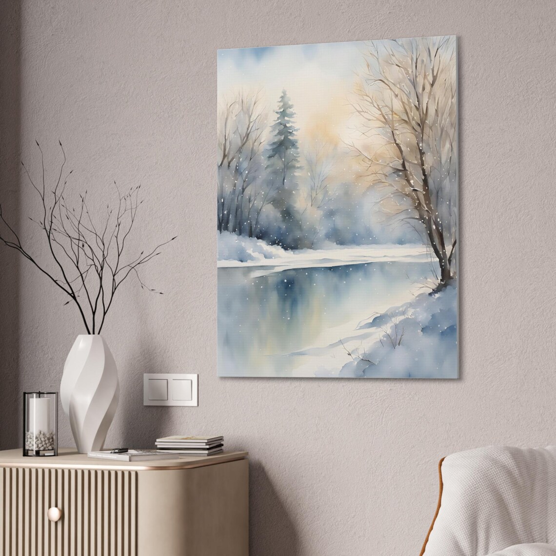 Winter Lake Watercolor Printable Painting, Winter Decor, Watercolour ...