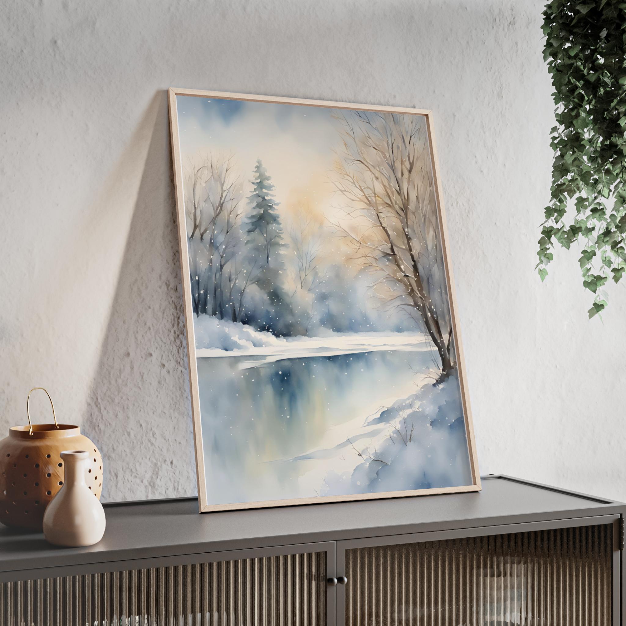 Winter Lake Watercolor Printable Painting, Winter Decor, Watercolour ...
