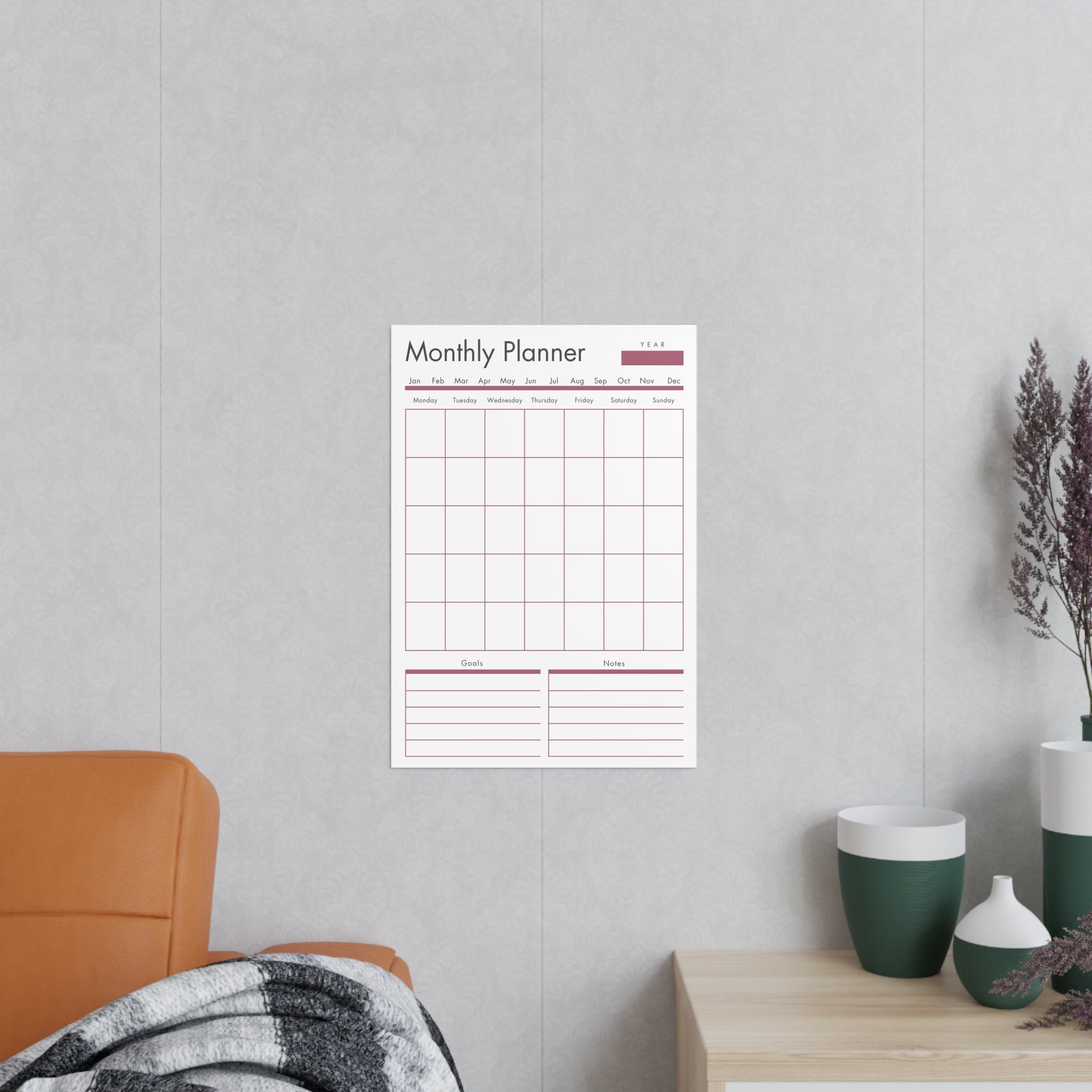 Monthly Planner, A4 Planner Page, Instant Download, Monthly Goals Notes ...