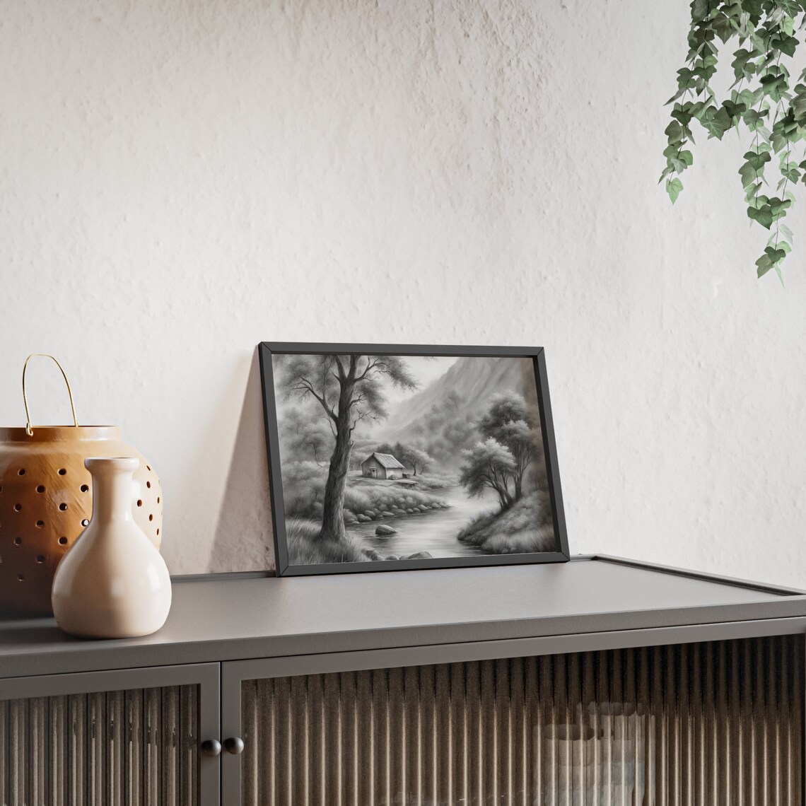 Pencil Art House at Lake, Printable Pencil Art, Black and White Print ...