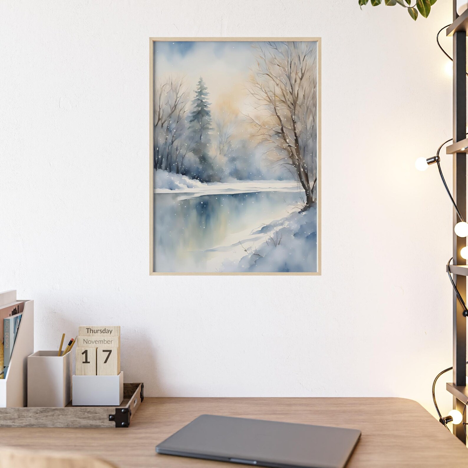 Winter Lake Watercolor Printable Painting, Winter Decor, Watercolour ...