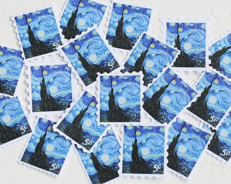 Printable Stamps of Van Gogh Painting, Starry Night Stamps, Faux Stamps ...