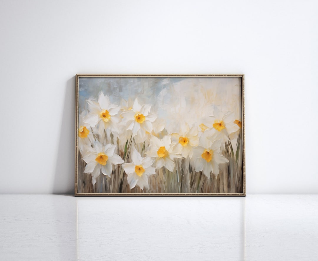 Daffodil Oil Painting, Spring Floral Art Print, Pastel Wildflower ...