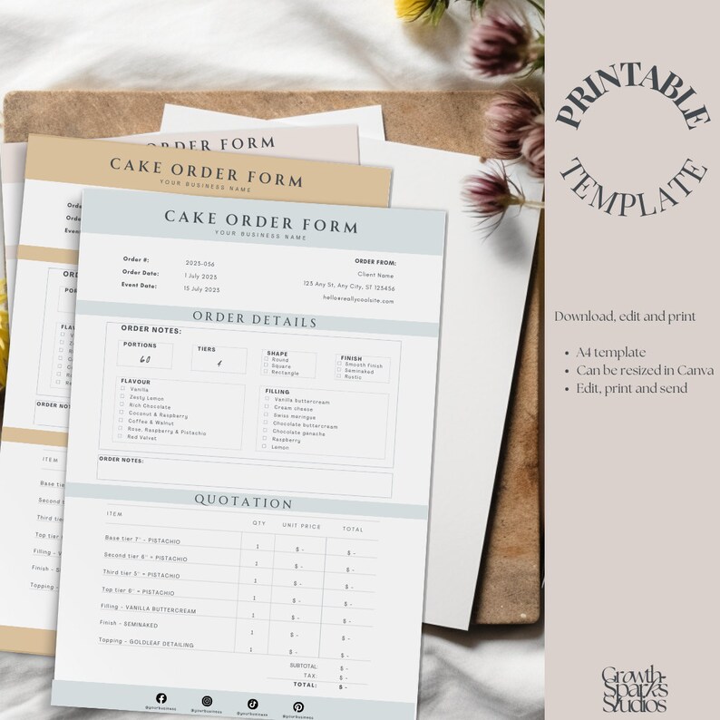 Editable Cake Order Form Template for Bakeries Cafes and - Etsy México