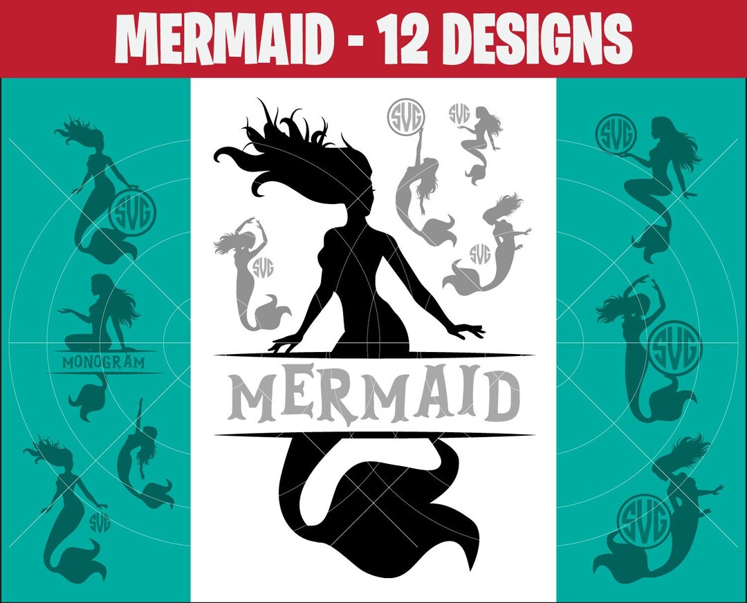 Mermaid Tail SVG PNG, Mermaid Tail Monogram Svg, Mermaid Tail Split Svg ...