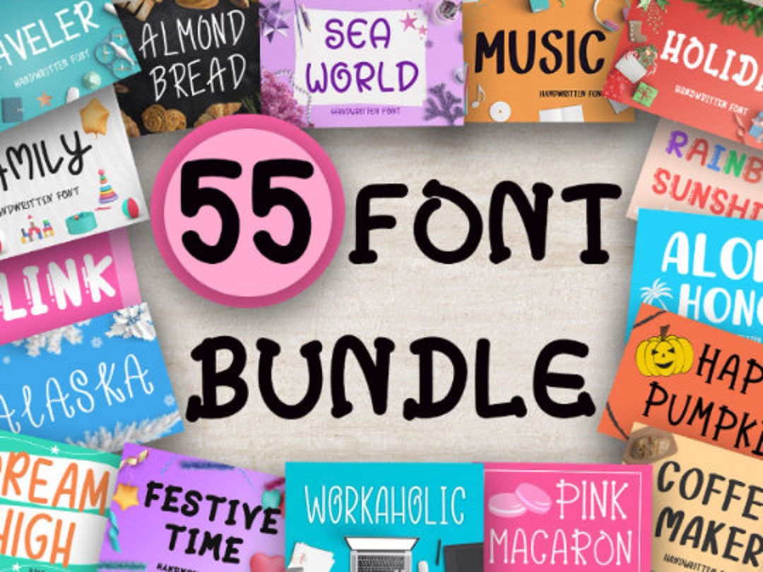 55 Font Bundle, Handwritten Fonts, Calligraphy Fonts, Cricut Font ...