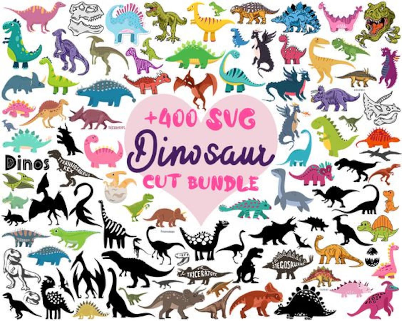 Cute Dinosaur Svg Bundle Dinosaur Silhouette Svg Kids - Etsy