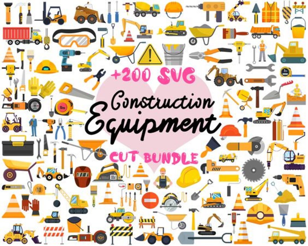 Construction Clipart Set - Car, Tractor, Truck, Crane, Building ...