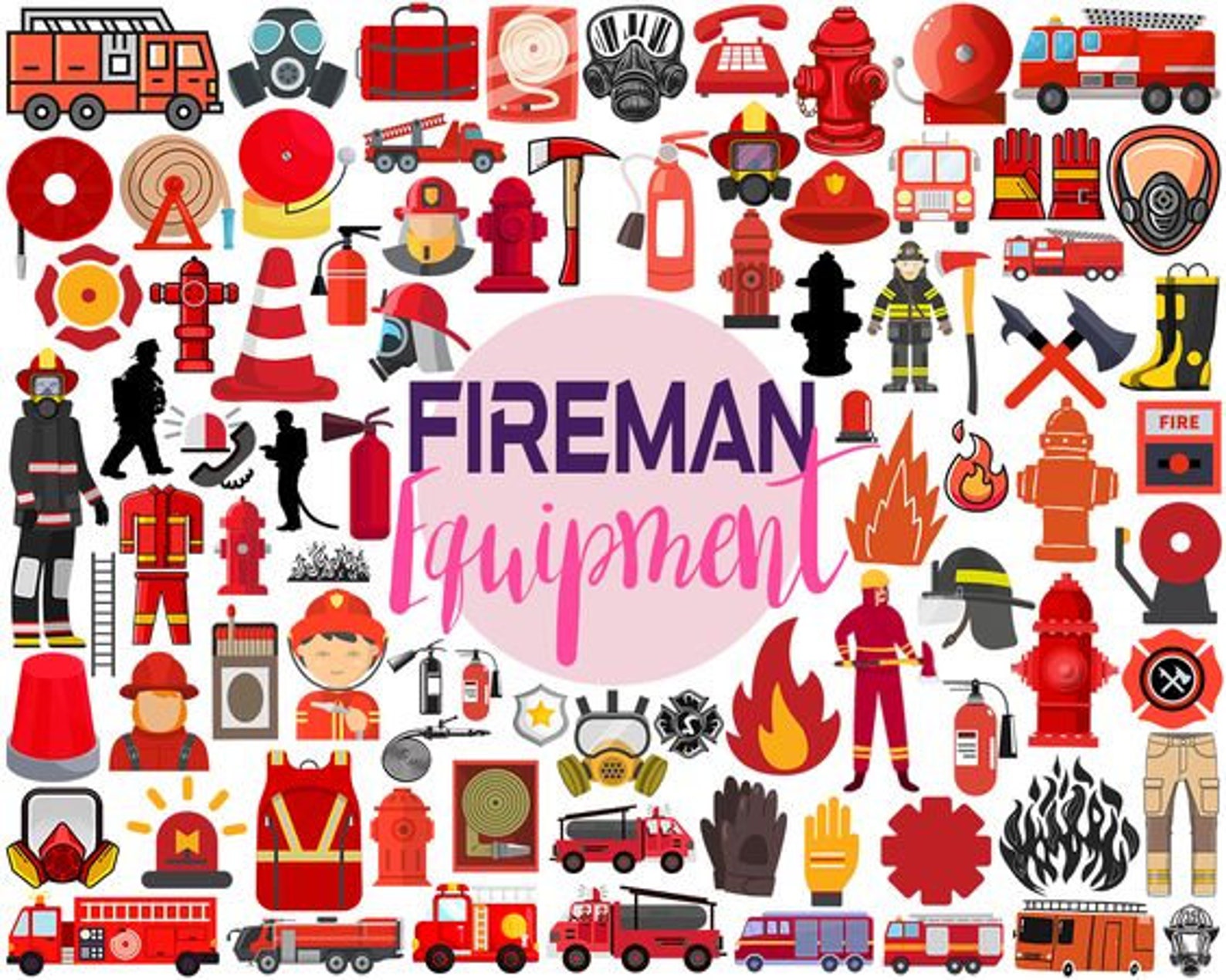 Firefighter SVG Bundle, Fireman Clipart, Maltese Cross, Firetruck (700 ...