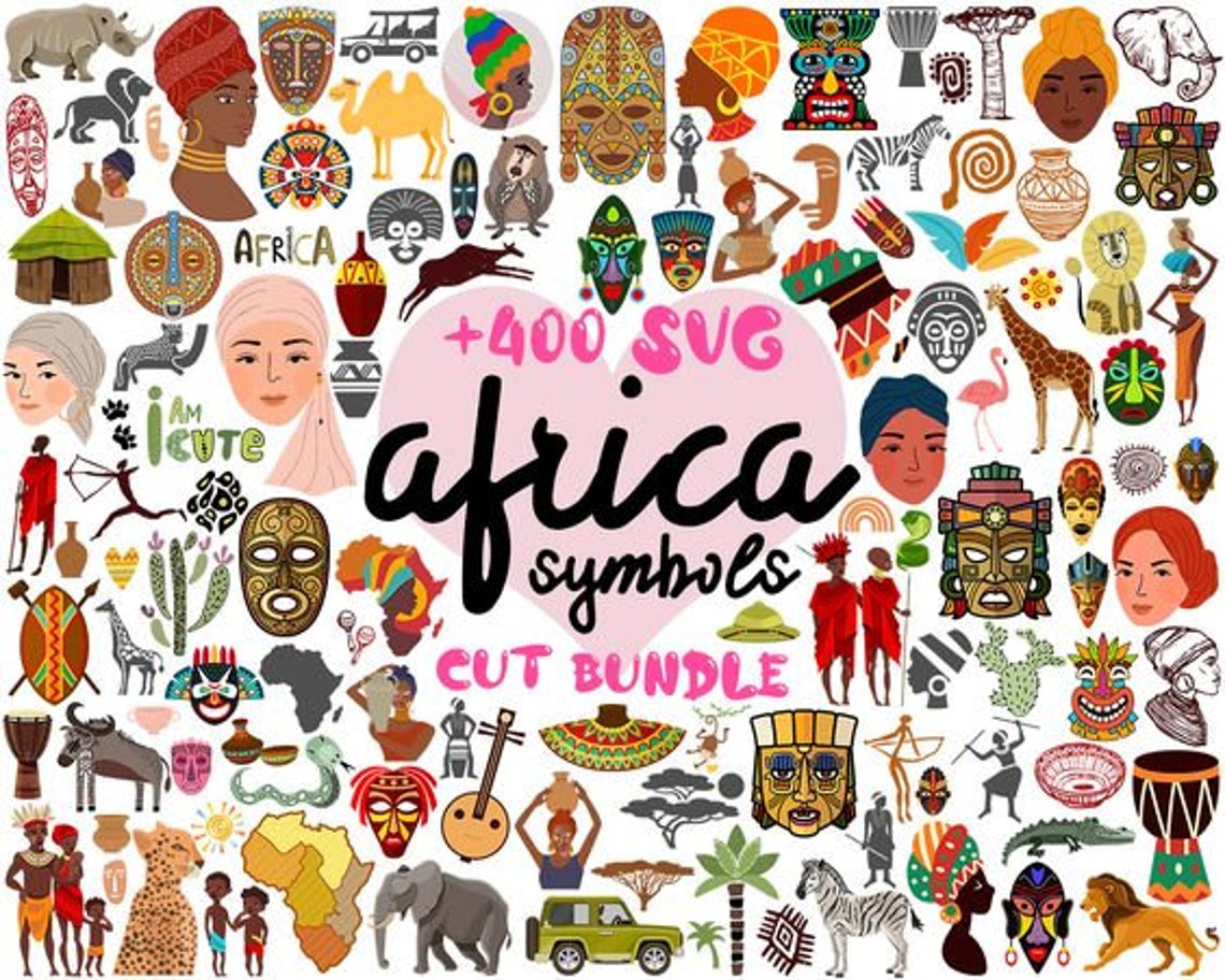Africa Symbol Svg Bundle, Black and White Vector Cut File for Cricut ...