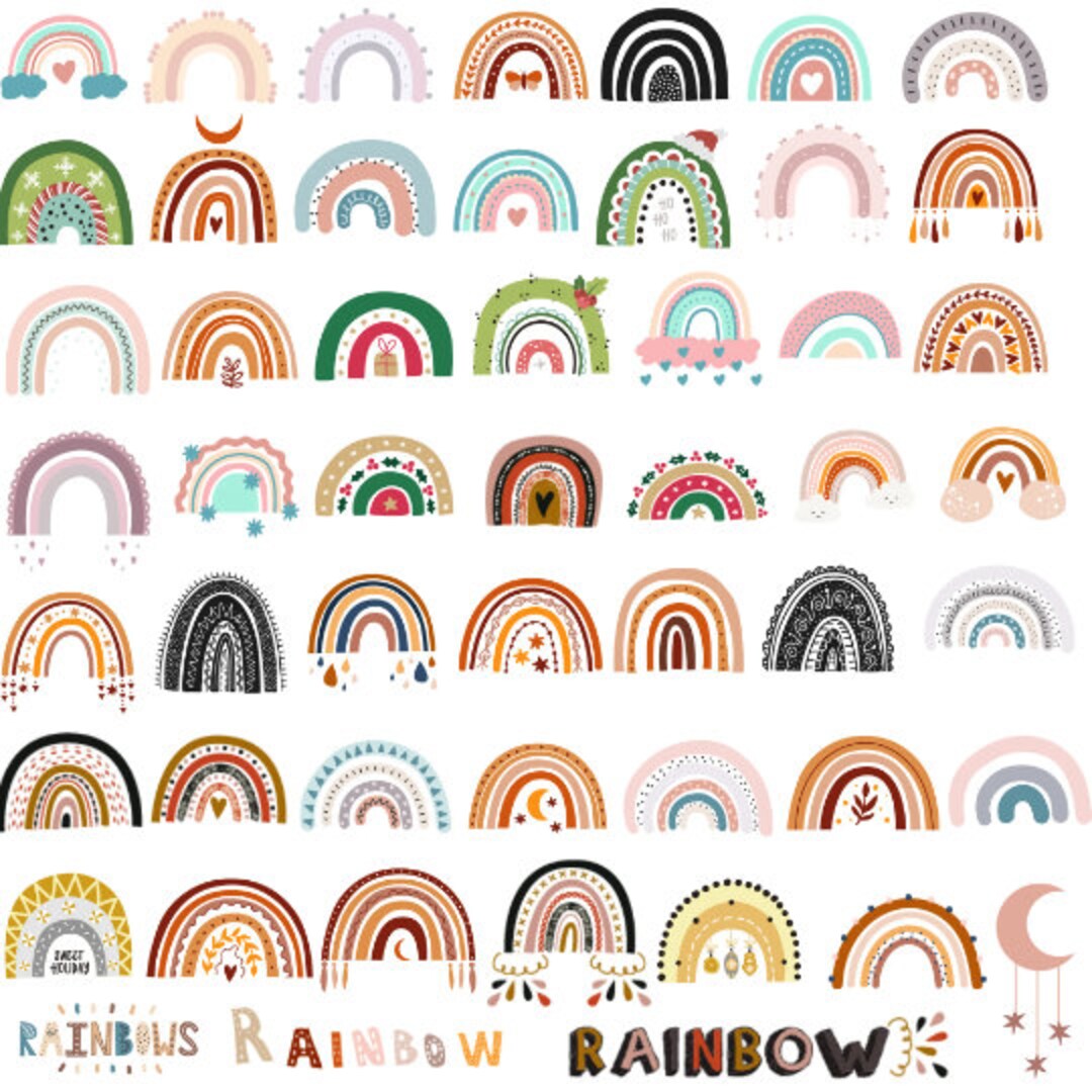 Rainbow Svg, Boho Rainbow Svg, Cute Rainbow Svg, Rainbow Svg Bundle ...