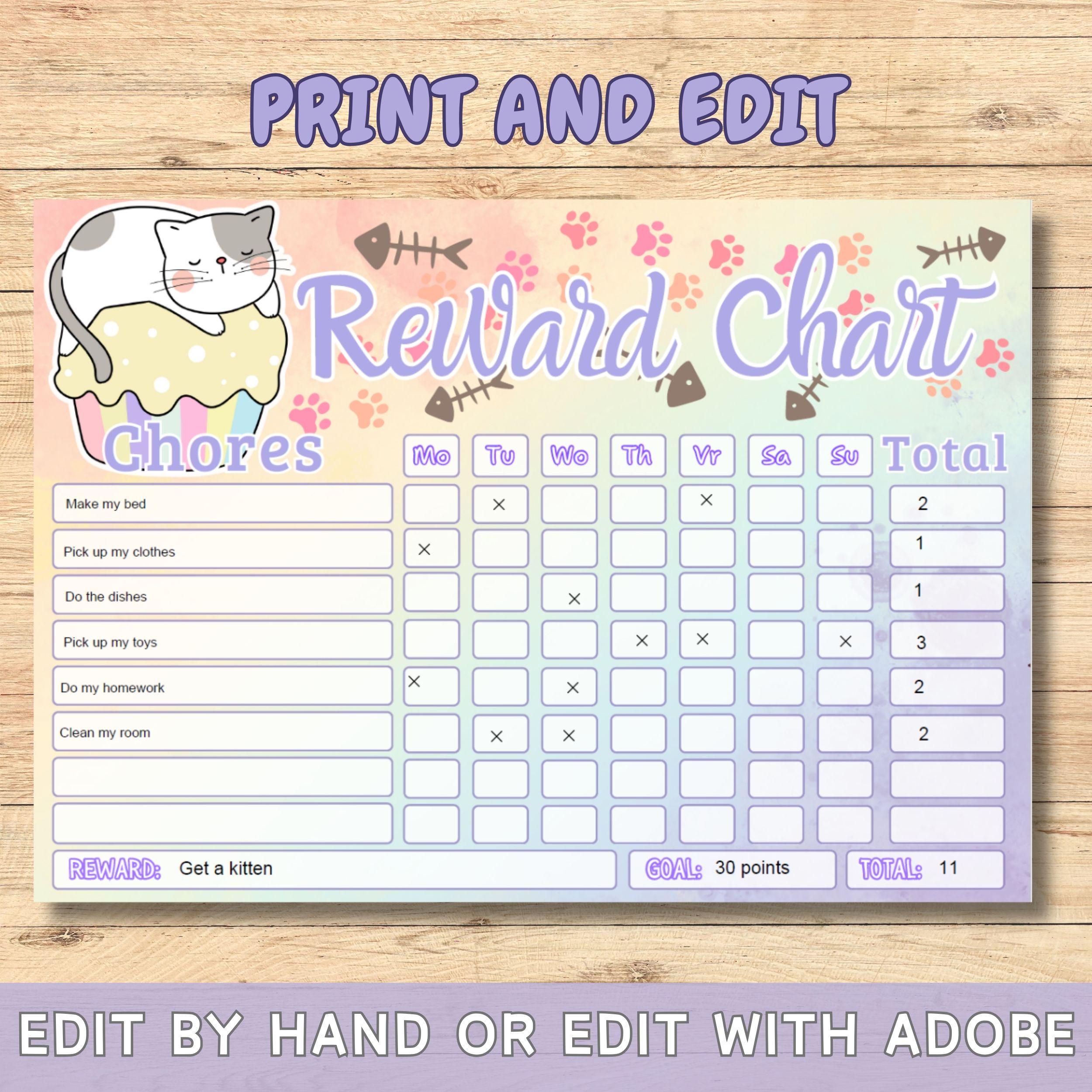 Cute Edible Cat Themed Reward Chart | Edible Cute Cat Themed Chore ...