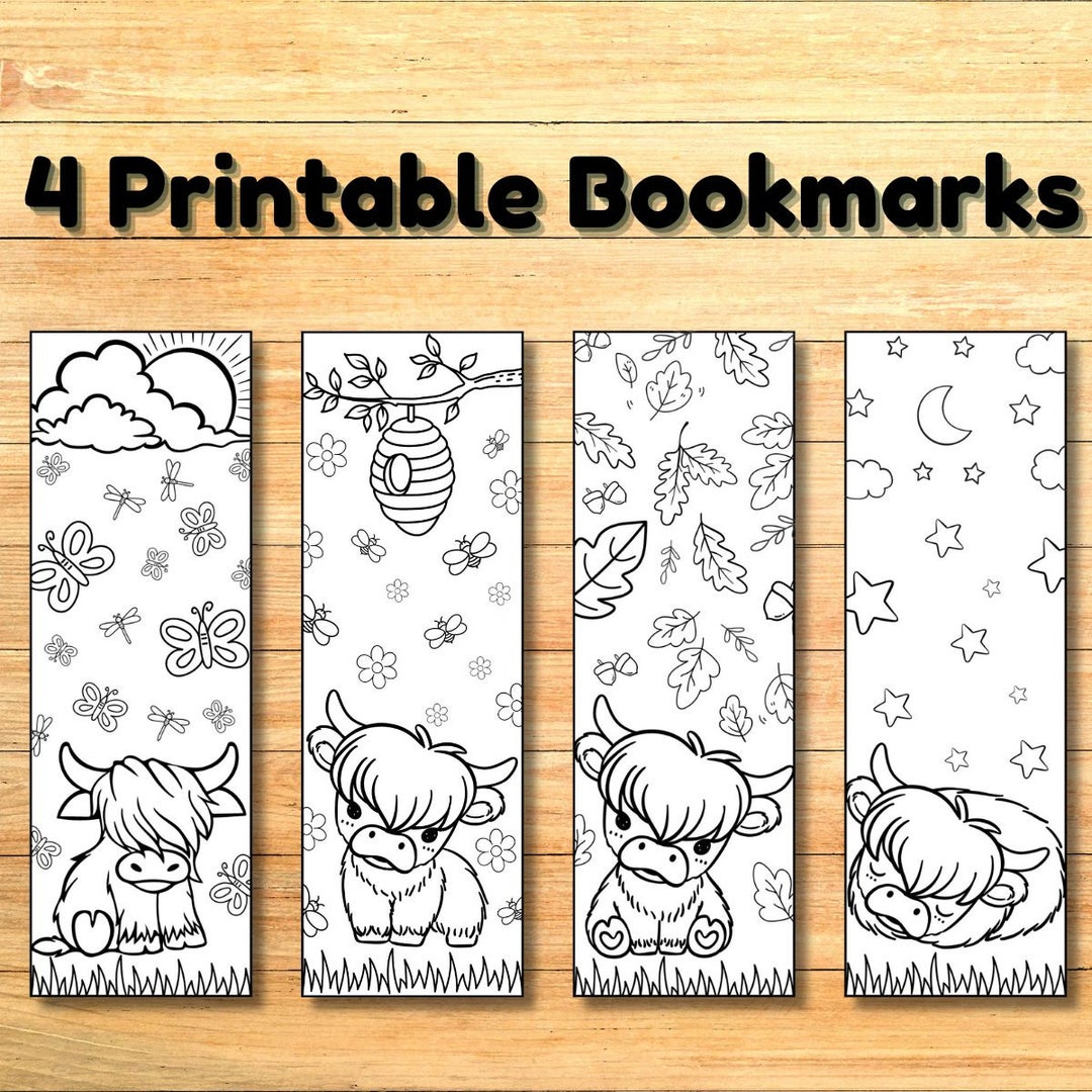 Printable Bookmarks | Mini Highland Cows | Color in Bookmarks | Gift ...