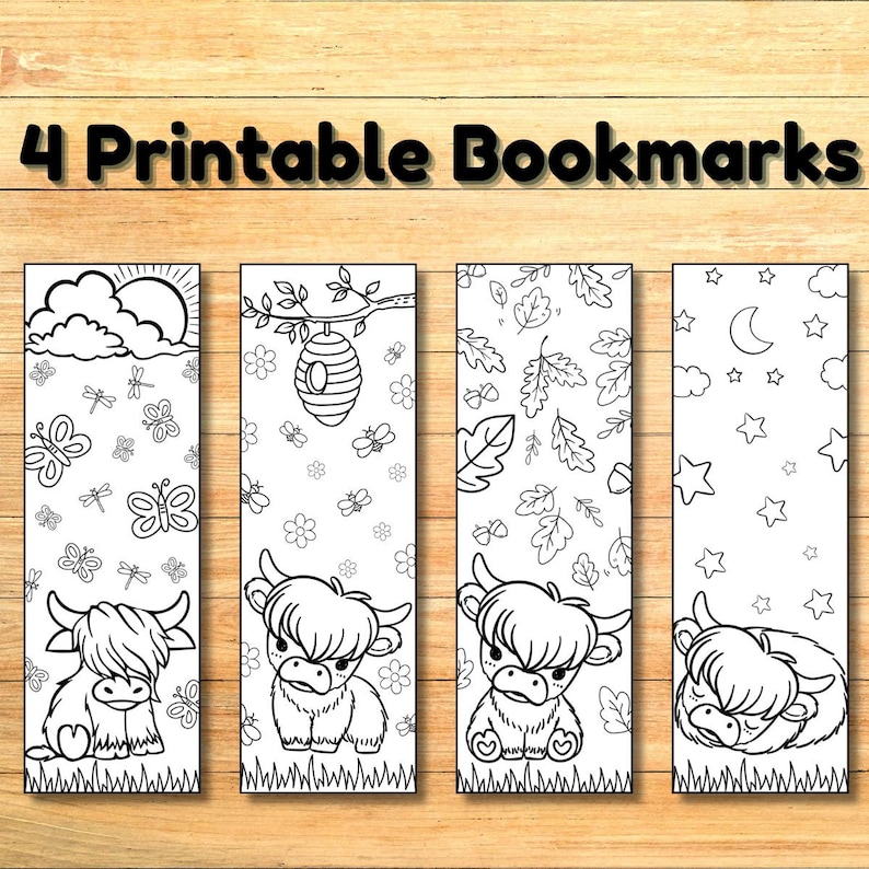 Printable Bookmarks | Mini Highland Cows | Color in Bookmarks | Gift ...