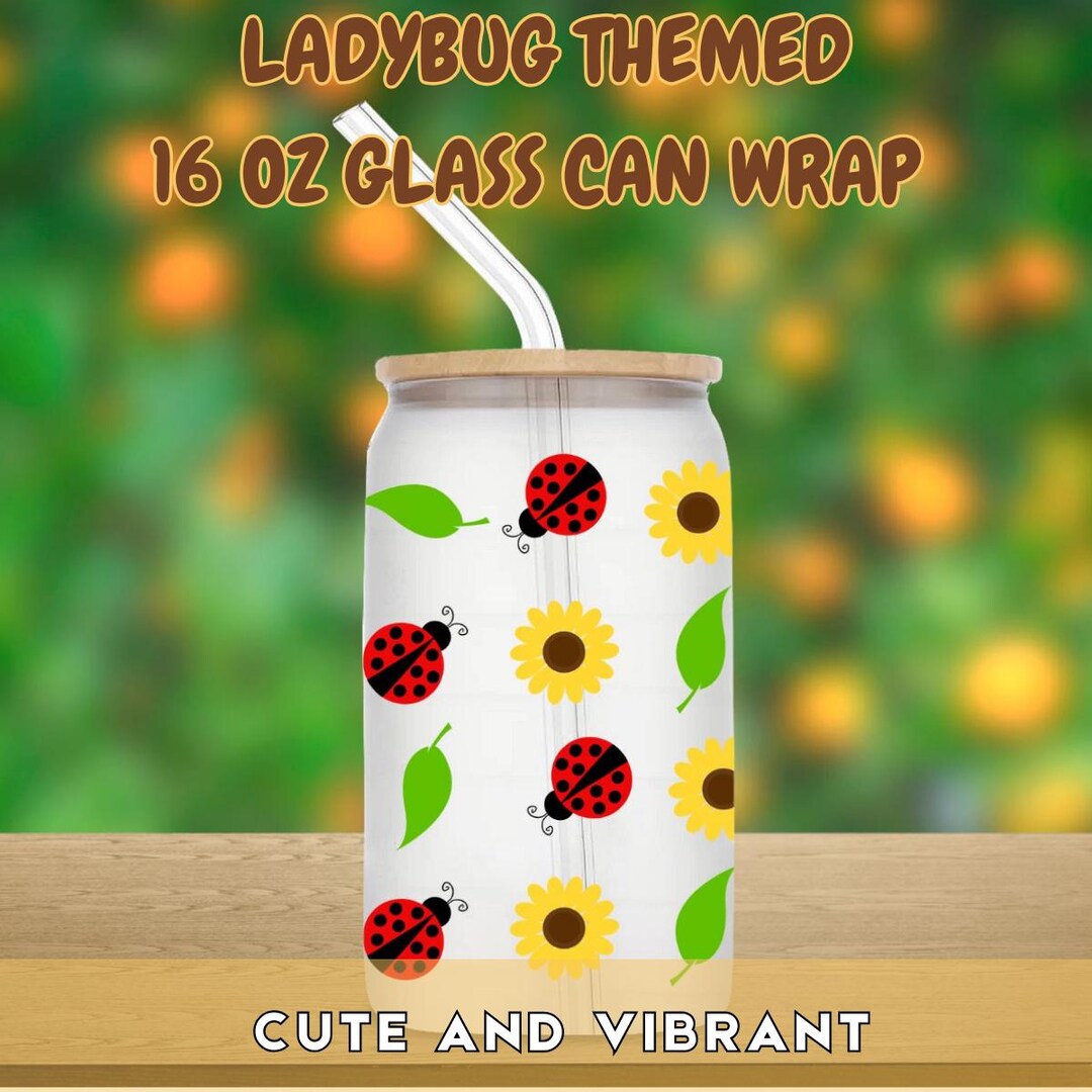 Ladybug and Sunflower 16oz Glass Can Wrap – Cute and Vibrant! | Garden ...