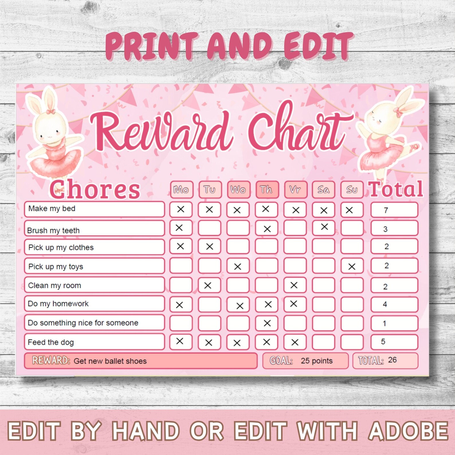 Edible Ballet Themed Reward Chart | Edible Ballet Themed Chore Chart ...