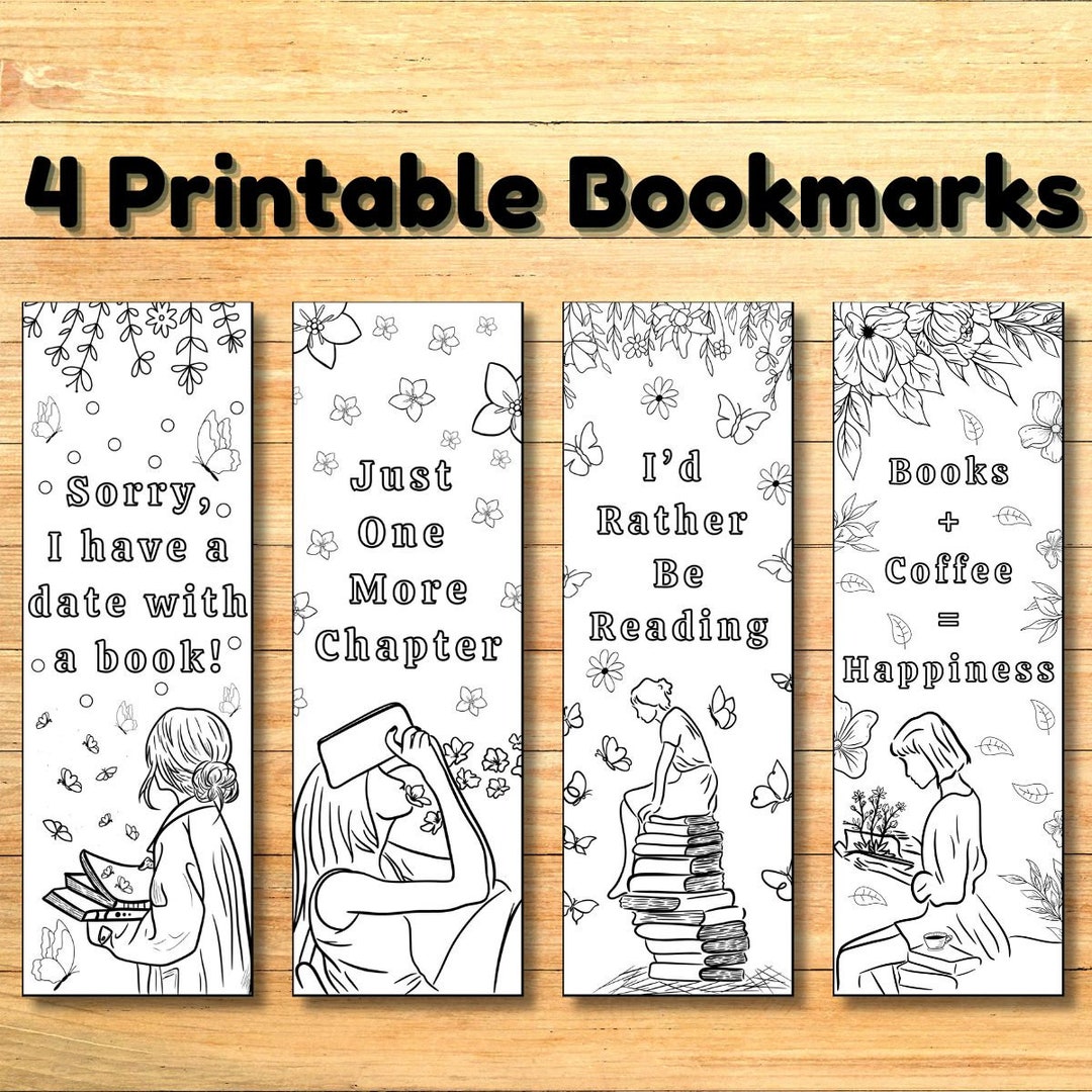 Color in Bookmarks Printable Bookmarks Book Club Booklover Gift Instant ...