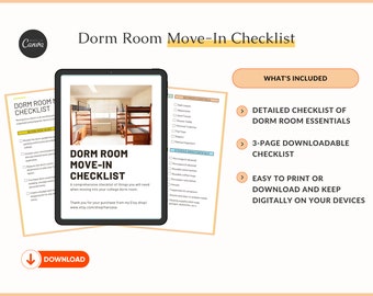 Dorm Move in Checklist (college, University, Packing, Organization ...