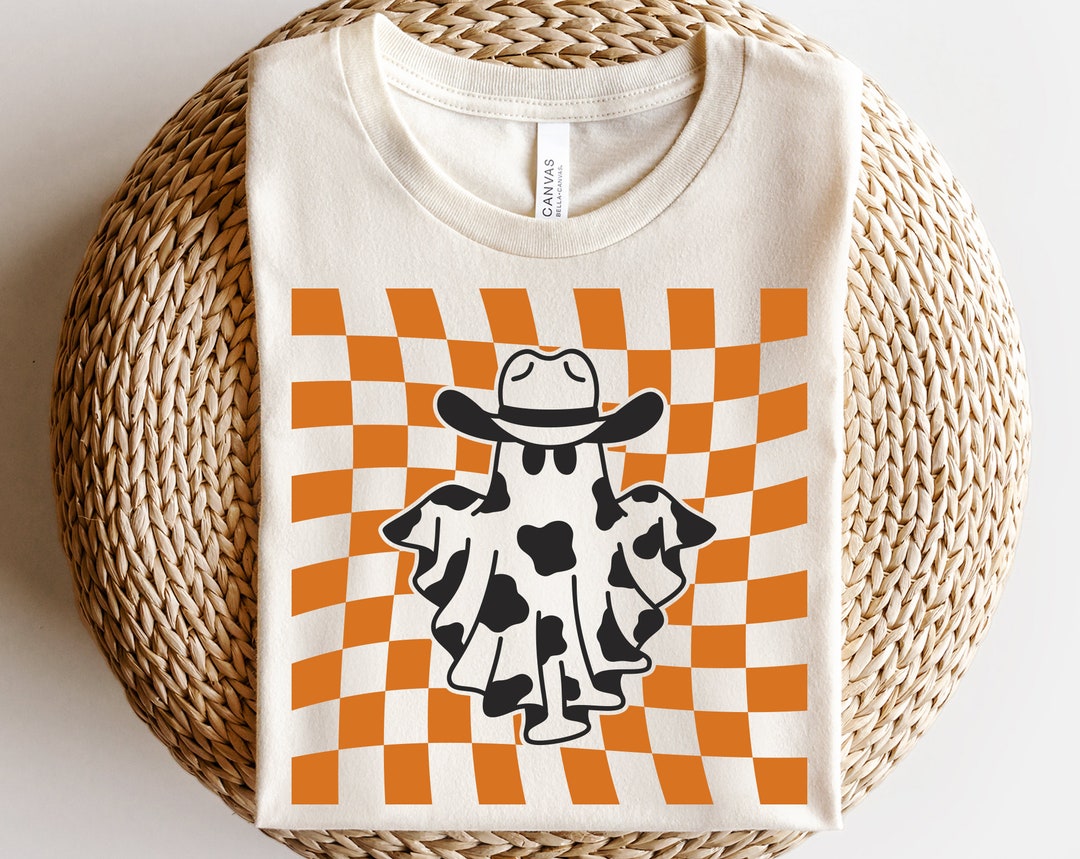 Cow Print Ghost Svg, Checkered Ghost Svg, Western Ghost With Hat Svg ...