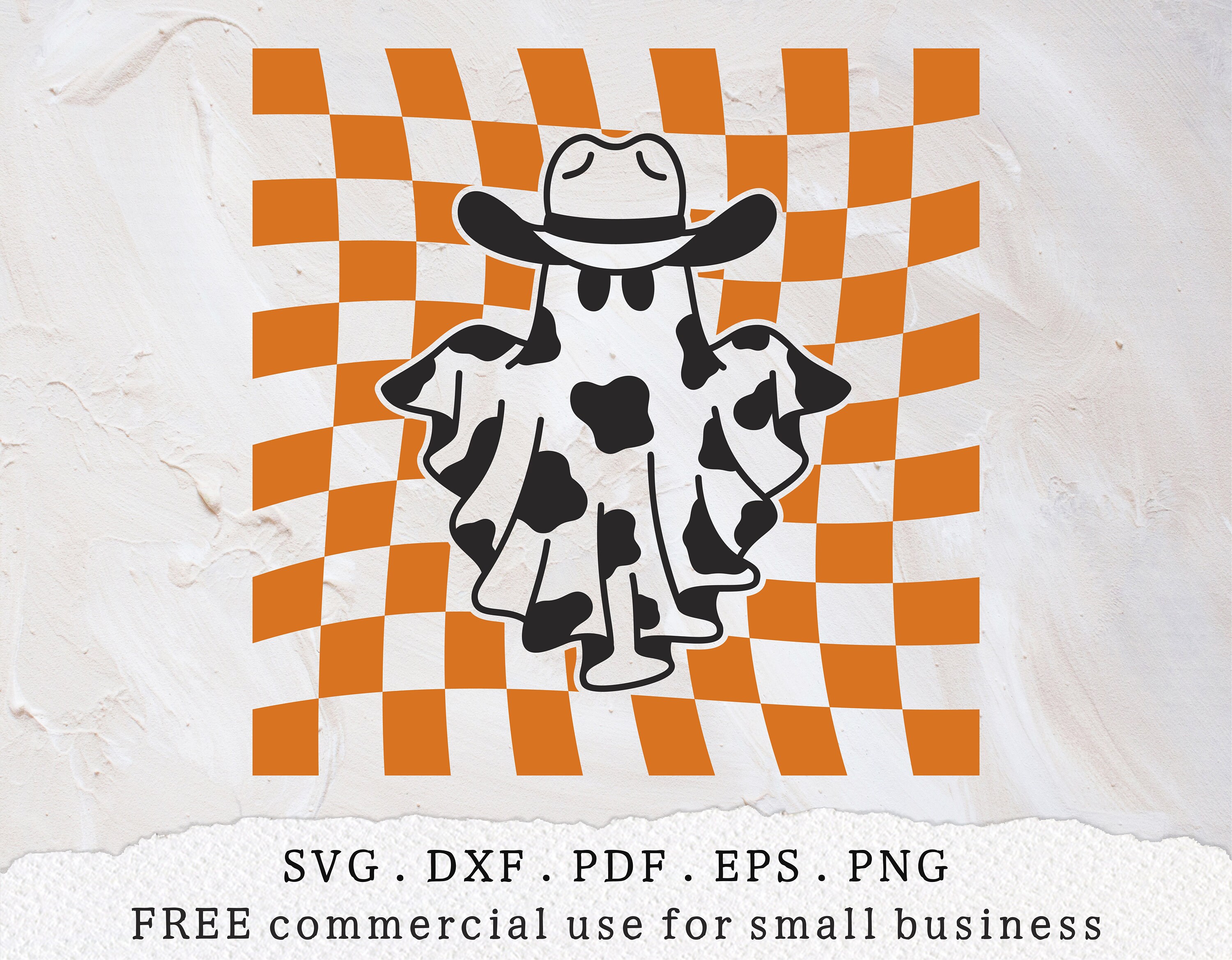 Cow Print Ghost Svg, Checkered Ghost Svg, Western Ghost With Hat Svg ...