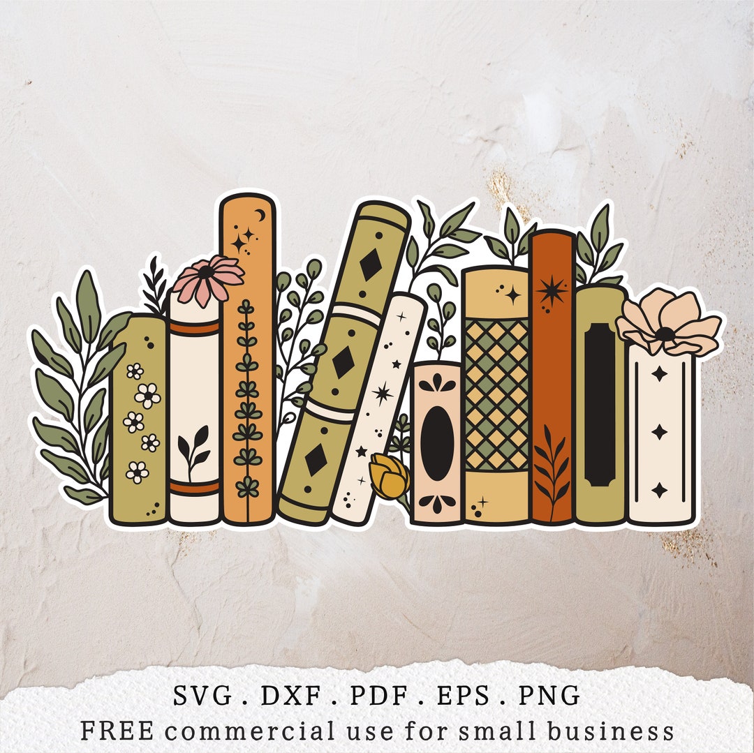 Floral Books Svg, Bookshelf Svg, Books With Flower Svg, Tote Bag Design ...