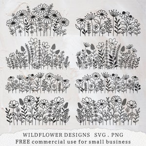 Wildflower Svg Bundle, Flower Border Svg, Meadow Flowers Png, Daisy ...