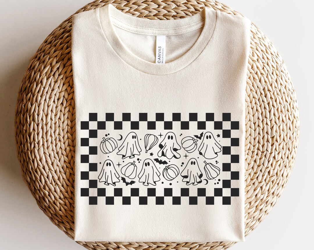 Checkered Pattern With Ghosts and Pumpkin Svg, Halloween Ghost Svg ...